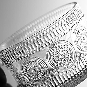 LUXU Vintage Glass Coffee Mugs 14oz Set of 4 Clear Glass Tea Cups,Stackable Glass Coffee Cups,Cute Coffee Bar Accessories,Iced Coffee Glasses,Clear Embossed Glass Cups for Cappuccino,Latte,Beverages