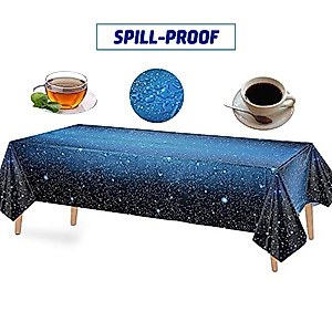 FECEDY 2 Packs 54"x108" Star Universe Blue Wave Point Disposable Plastic Table Cover Waterproof Tablecloths for Rectangle Tables up to 8 ft in Length Party Decorations