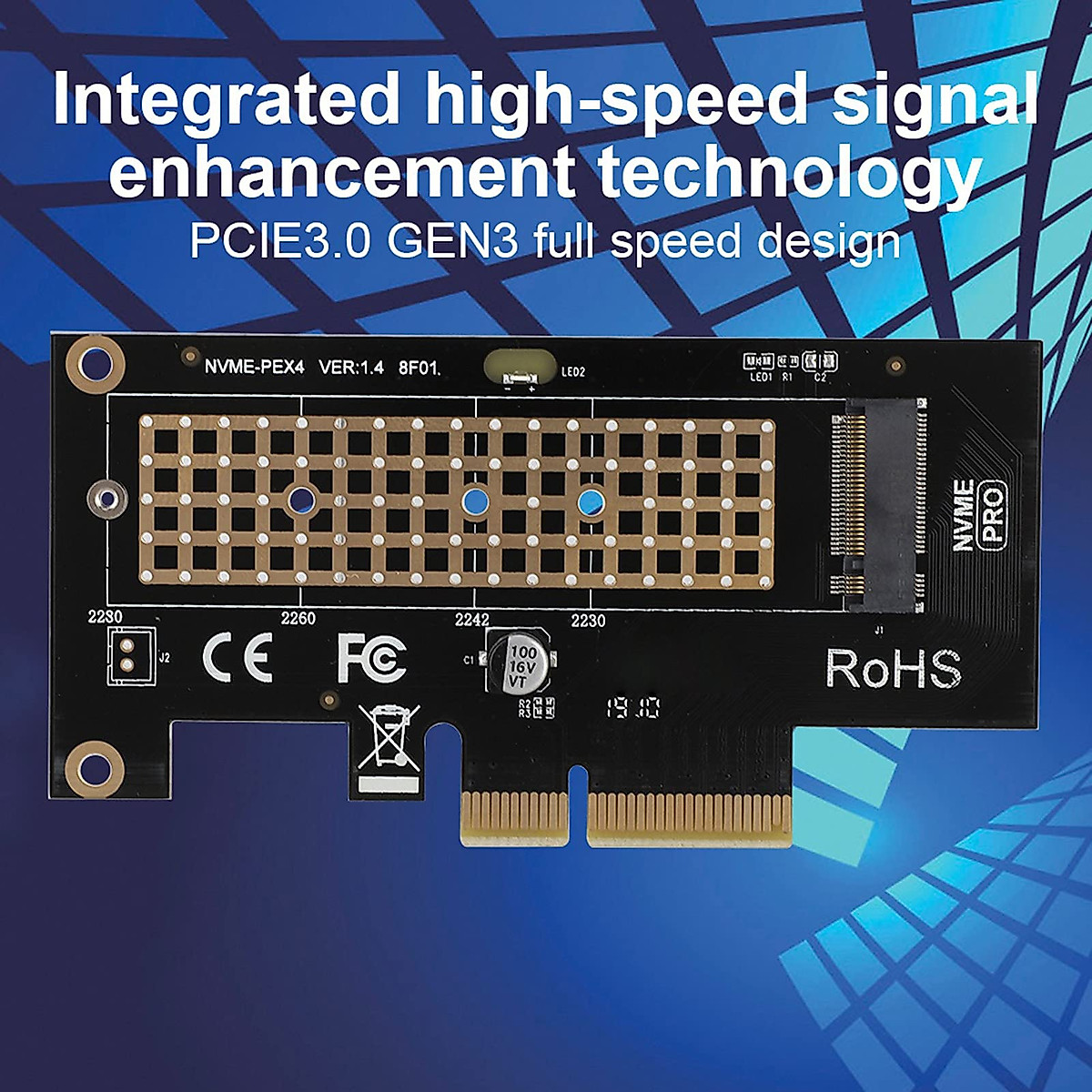 PCIe NVMe Adapter, M.2 NVMe (M Key) SSD to PCI-Express 3.0 GEN3 X4, Support M.2 NVMe 2230 2242 2260 2280 SSD, High Speed 40Gbps