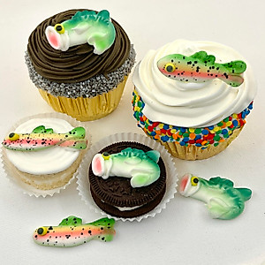 Mini Trout Fishing Pack- 12 pcs Edible Icing Cake Decoration Topper by BakersDozenToGo (Choose Style Below)