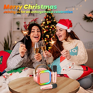 Karaoke Machine for Kids Adults, Portable Bluetooth Mini Karaoke Microphone Singing Speaker with 2 Wireless Mic and Light,Toys for All Smartphones,Birthday, Family,Home Party (Rose Gold)