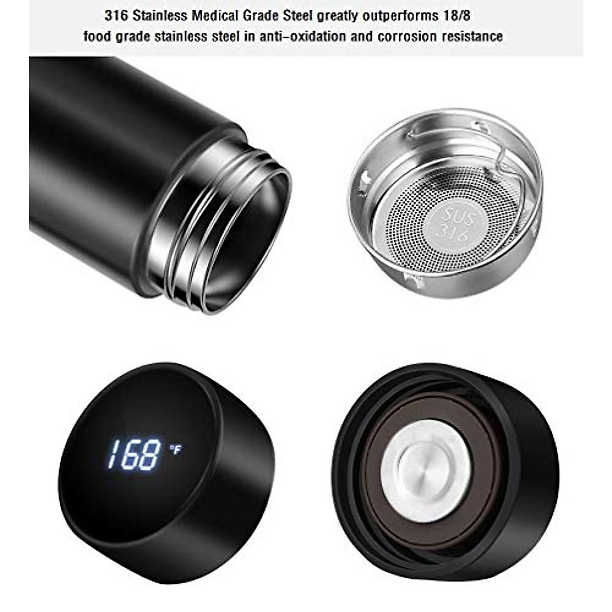 Coffee thermos,Coffee bottle,Tea Infuser Bottle,Smart Sports Water Bottle with LED Temperature Display,Double Wall Vacuum Insulated Water Bottle, Stay Hot for 24 Hrs,Cold for 24 Hrs