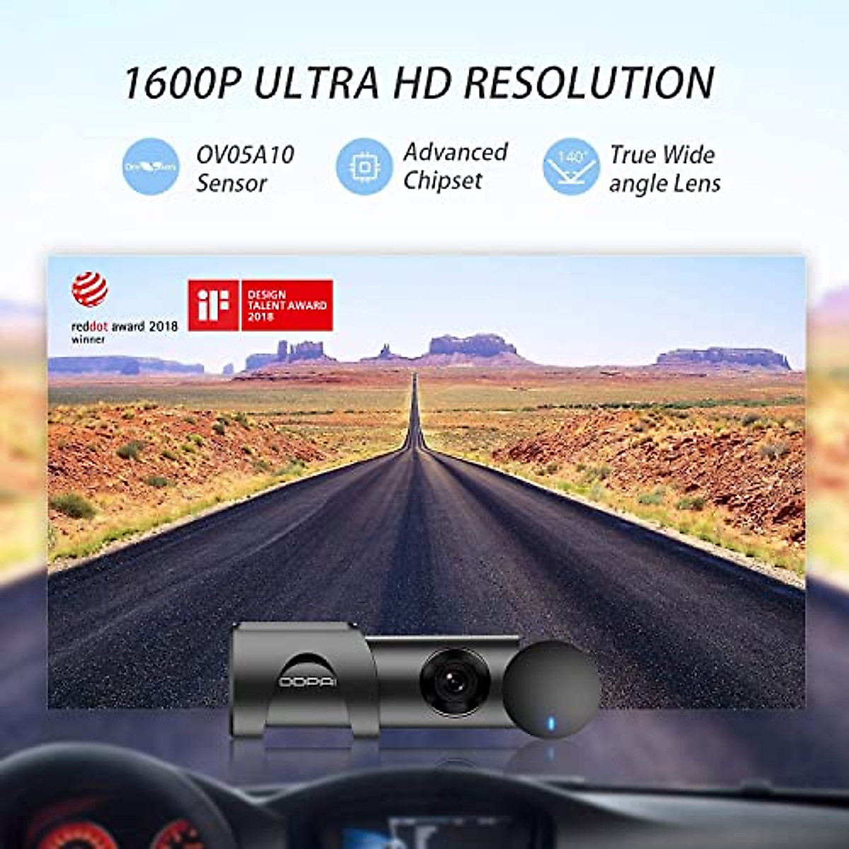 DDPAI Mini3 Dash Cam 1600P, 2K Front Dash Cam Recorder Dashboard 2560x1600P, Front Dashboard Camera for Car DVR Recorder 32GB eMMC Storage |WiFi & App|Night Vision, Parking Mode, Super Capacitor