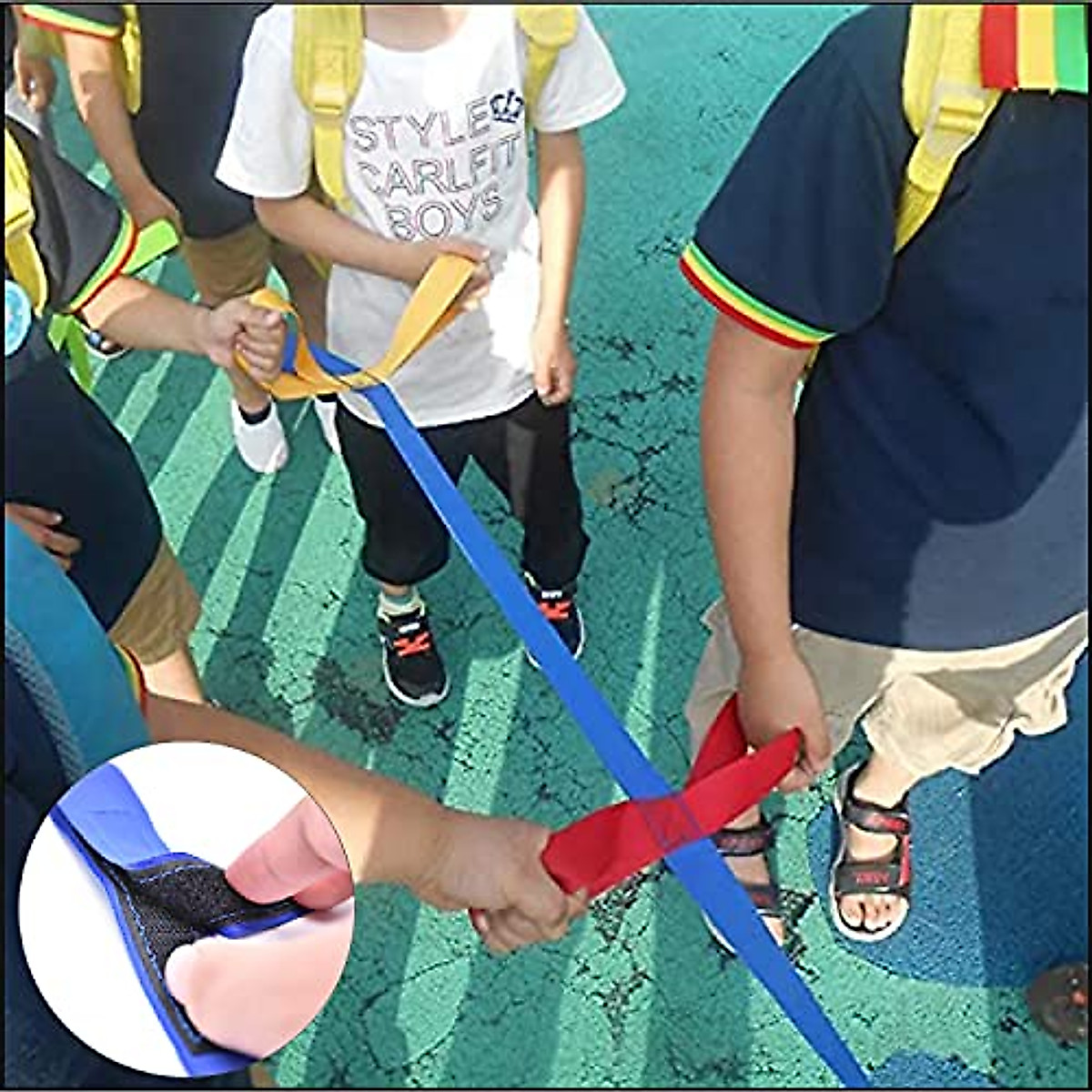 Children's Safety Walking Rope for Preschool Child Daycare Kids Outdoor Toddlers Walking Rope - 6 Colorful Waist Belt Rope 1"Wx146''L (6 Loops) (Black)