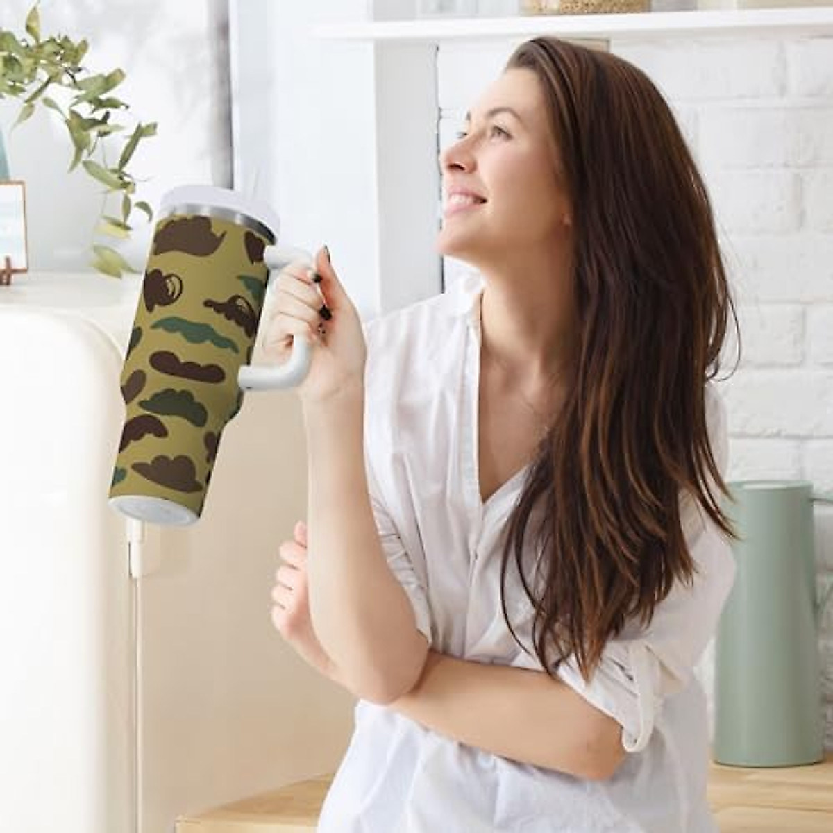 DIGTIA Stainless Steel Insulated Tumbler w/Handle & Straw, Camouflag Double Wall Vacuum Travel Coffee Mug Cup w/Lid, Leak-Proof Sports Green Water Bottle,40oz