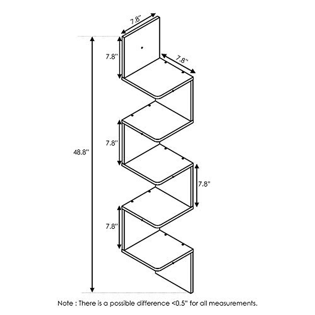 Furinno Rossi Wall Mount Floating Corner Shelf, 5-Tier Square, French Oak Grey/Black