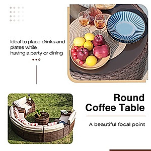 SUNSITT Outdoor Sectional Set 11-Piece Half Moon Patio Furniture Brown Wicker Sofa Beige Cushions with 4 Side Table and 4 Pillows