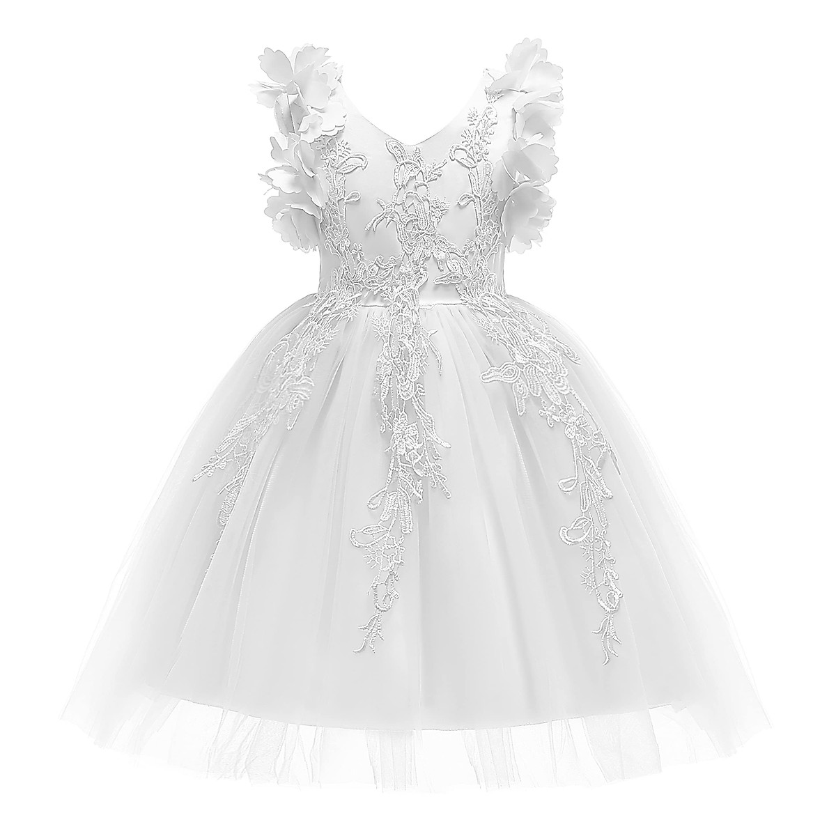 Weileenice Easter White Flower Girl Lace Embroidery Dress 2 3 Kids Baptism Birthday Church Wedding Party Pageant Princess Ball Gown Christmas Little Girls Formal Prom Tutu Tulle Dresses New Year