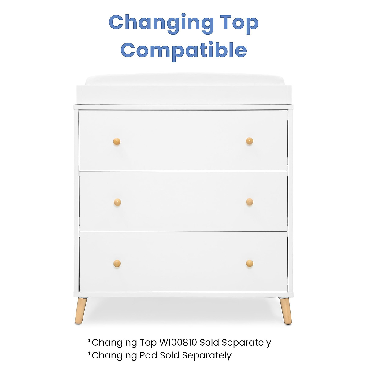 Delta Children Essex 3 Drawer Dresser with Interlocking Drawers, Bianca White/Natural