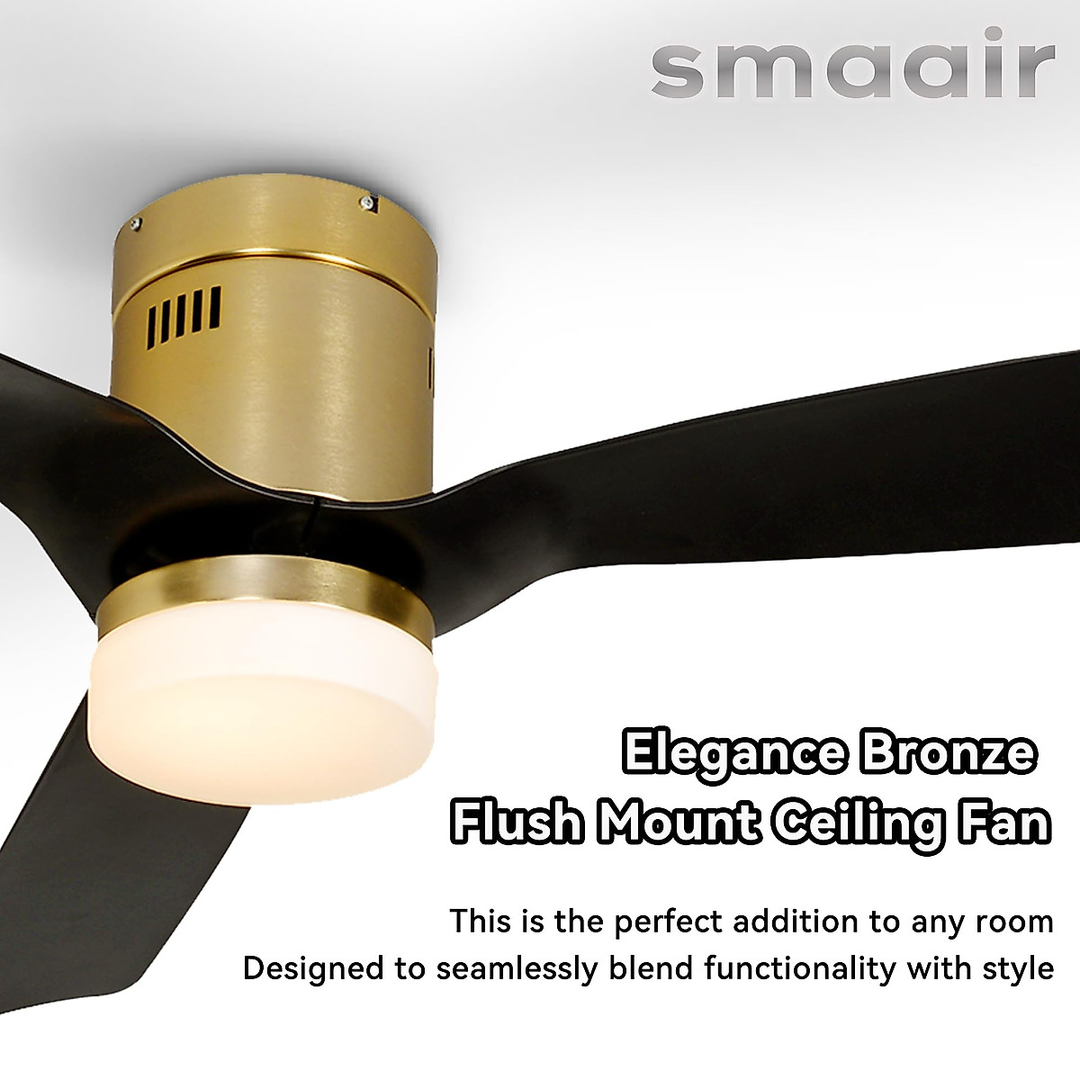 SMAAIR 52 Inch Black Smart Ceiling Fan with Lights and 10-speed DC Motor with Remote Control, Wifi Flush Mount Ceiling Fan App Control Works with Alexa/Google Assistant/SiriShortcut (Bronze/Black)