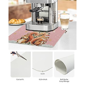 Coffee Mat for Counter, Merry Christmas Squirrel with Xmas Trees Pink Absorbent Hide Stain Coffee Bar Mat, Non-slip Coffee Bar Accessories Kitchen Drying Mat Fit Under Coffee Maker Espresso Machine