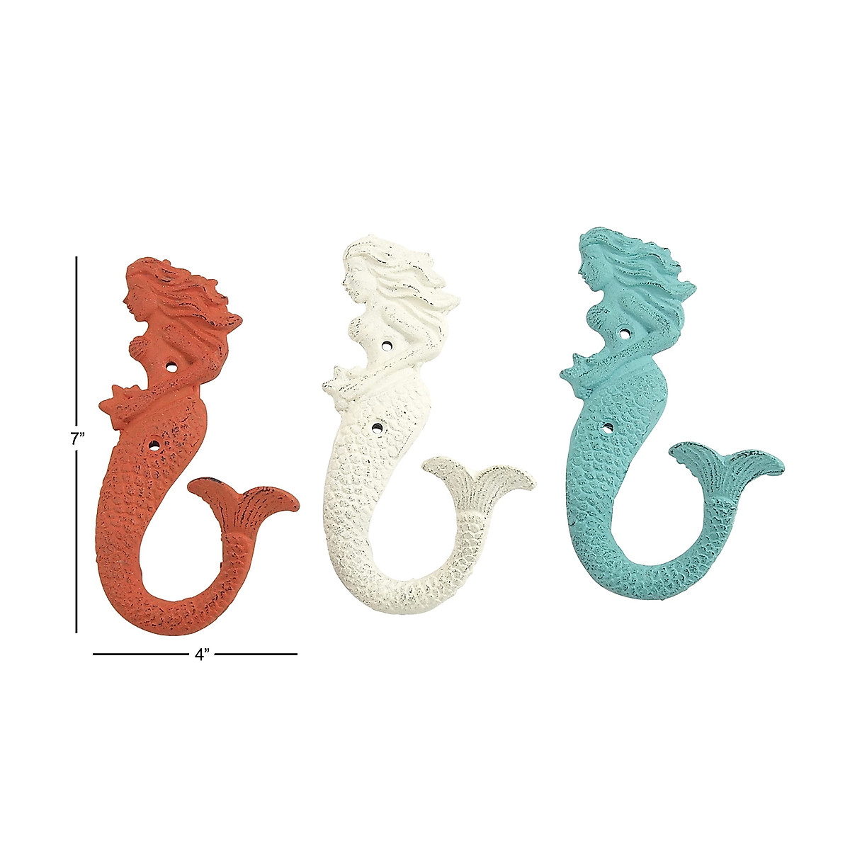 Deco 79 Metal Solid Wall Hook, Set of 3 4"W, 7"H, Multi Colored