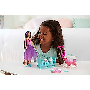 Barbie Skipper Doll and Accessories, Nurturing Playset, Brunette Doll with Fantasy Look, 2 Lambs, Stroller, Crib and Accessories