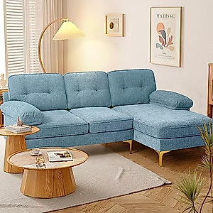 ABAKAN 79” Modern Sectional Sofas Couches for Living Room, Chenille L Shaped Couches with Chaise for Small Spaces, Sofa with Solid Wood Frame, Attached Armrest, Easy to Install(Light Blue)