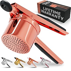PriorityChef Large 15oz Potato Ricer, Heavy Duty Stainless Steel Potato Masher and Ricer Kitchen Tool, Press and Mash Kitchen Gadget For Perfect Mashed Potatoes - Everytime, Rose Gold and Black