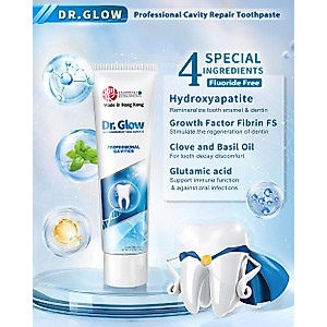 Dr. Glow Adult Cavity Repair Toothpaste, Hydroxyapatite Toothpaste Fluoride Free, Home Cavity Repair Remineralizing Toothpaste for Enamel Repair, Tooth Decay Repair Toothpaste for Stain Removal 2Tubes