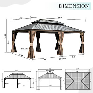Domi Outdoor Living 14’ X 20’ Hardtop Gazebo, Outdoor Aluminum Frame Canopy with Galvanized Steel Double Roof, Outdoor Permanent Metal Pavilion with Curtains and Netting for Patio, Backyard and Lawn