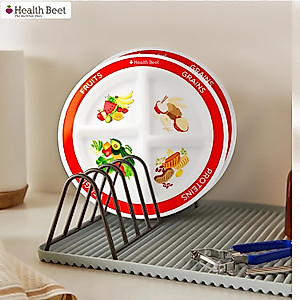 Health Beet MyPlate Portion Control Plate – 4 Divided Sections for Fruit Grains Veggies Proteins - Dishwasher & Microwave Safe Sectioned Plates for Health Education (1-Pack)