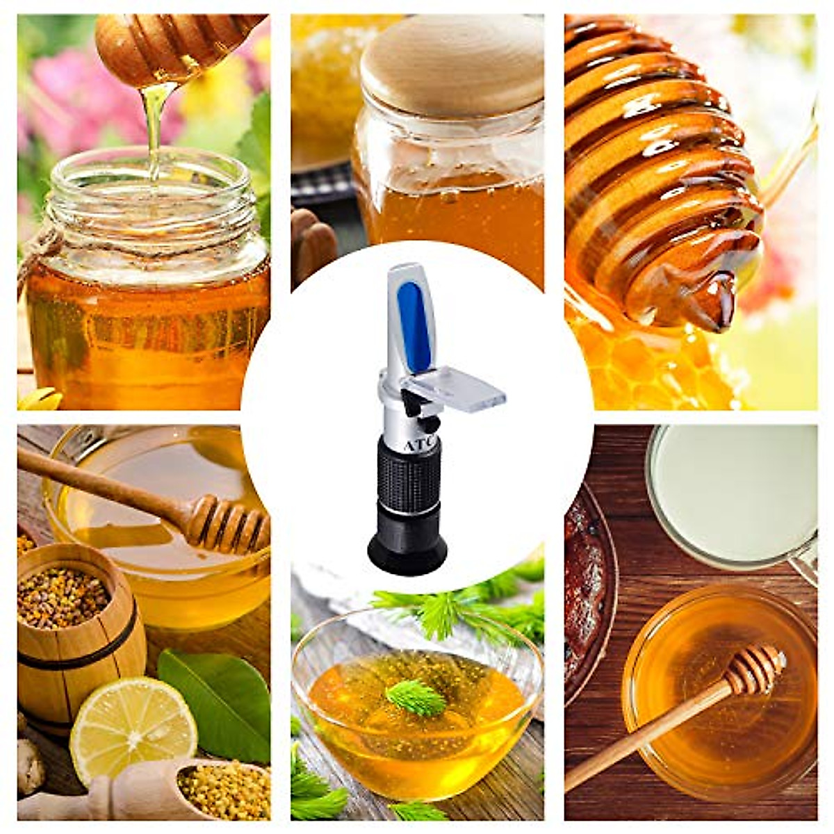 Honey Refractometer with ATC - Tiaoyeer Refractometer for Honey Moisture, Brix and Baume, 58-90% Brix Scale Range Honey Moisture Tester (Honey Refractometer)