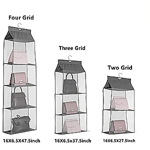 enloritas 2PCS Handbag Hanging Purse Organizer，Hanger Oxford Cloth Nonwoven Hanging Closet Storage Bag , Closet Organizer with 360 Degree Swivel Hook Foldable and Universal, Grey