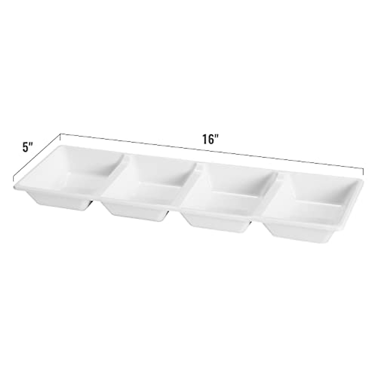 4-Section Food Trays, White Disposable Plastic Dessert Condiment Serving Dishes, Candies, Slice Fruits Platters for Birthday & All Occasions, 24 pcs (16" x 5" Tray, White)