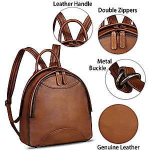 IVTG Genuine Leather Backpack Purse for Women Vintage Fashion Bookbag Handmade Casual Satchel Daypacks (LightBrown)