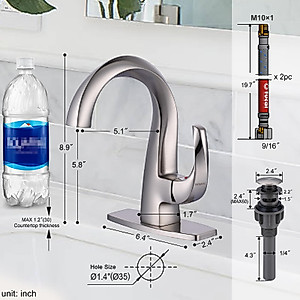 WOWOW Single Handle Bathroom Faucet, 1 Hole, High Arc, Brushed Nickel, Pop-up Drain, Solid Brass, Commercial Bathroom Sink Faucet, Basin Vanity Bar Faucet