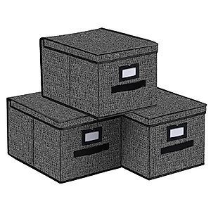 Onlyeasy Collapsible Storage Bins Pack of 3 - Foldable Storage Box Containers Organizer with Dust-proof Lids and Strong Handles, 11.8"x15.7"x9.8", Large, Black, 9MXALB03PLP