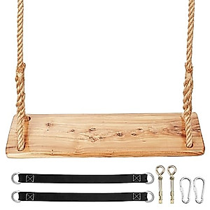 Wooden Tree Swing, 500lbs Load Capacity Heavy-Duty Wooden Swing for Adults & Kids, Waterproof Hanging Swing Seat with Adjustable Height for Indoor & Outdoor