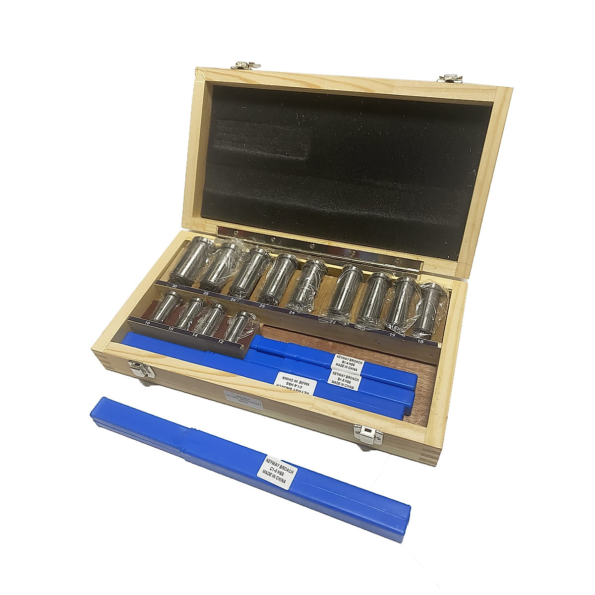 ICZW Keyway Broach Set HSS Keyway Cutting Tool for Lathe Metric Size Broaches with Bushings and Shims (22 pcs)