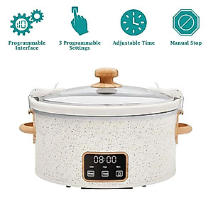 The Pioneers Womans Programmable 6 Qt Digital Slow Cooker with Locking Lid, Touchscreen Controls, Dishwasher Safe, Perfect for Potlucks, Family Meals, Spill-Free Transport (Linen Speckle)
