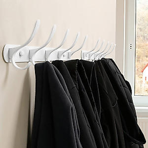 SKOLOO Coat Rack Wall Mount - Modern, Metal Wall Coat Rack with 5 Hooks, Pack of 2, Sturdy Wall Hook Rack Rail for Hanging Coat, Jacket, Clothes, Hat, White