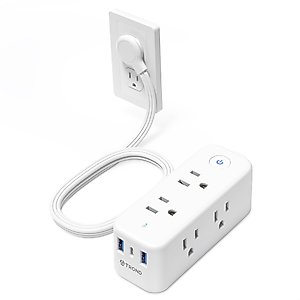 TROND Flat Extension Cord, 5ft Flat Plug Power Strip, 6 Wide Outlets and 3 USB Ports(1 USB C), 1440J Surge Protector, 3 Side Outlet Extender, Compact Desk Charging Station for Travel, Home, Office