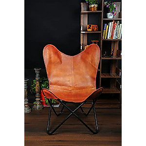 Leather Living Room Chairs Handmade Butterfly Chairs for Adults Powder Coated Folding Iron Frame Leather Butterfly Chair