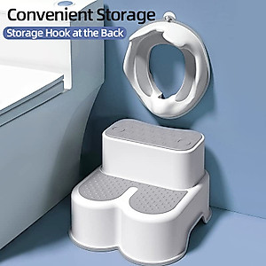 Cute Bunny Anti-Slip Baby Potty Training Toilet Seat with Detachable Step Stool, Baby Potty with 2-in-1 Step Stool, Toddler Toilet Seat with Wide Step Toddler Step Stool(Grey)