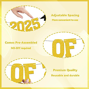 Class of 2025 Banner - 2025 Graduation Decorations, Congrats Grad Decor, We are So Proud of You Banner, 2025 Senior High School College Graduation Party Decoration (Gold)