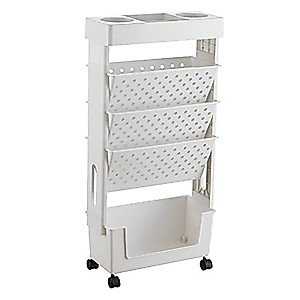 Movable Bookshelf, Rolling Utility Cart Multifunctional Storage Trolley, Multilayer Capacity Bookshelves Organizer, Rotatable Removable Plastic Rolling Organization Shelf