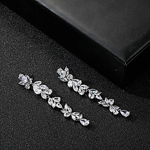 SWEETV Cubic Zirconia Bridal Earrings for Women Brides, Silver Crystal Chandelier Wedding Drop Earrings for Prom or Pageant