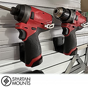 Spartan Mounts Wall Hook for Milwaukee M12 Tools Left - 12 Volt Power Tool Holder, High Strength Low Profile Bracket, Convenient Easy Access Garage Organization