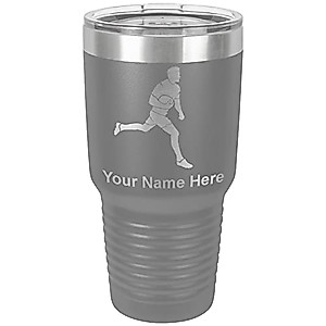 30oz Vacuum Insulated Tumbler Mug, Rugby Player, Personalized Engraving Included (Gray)