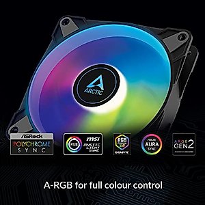 ARCTIC P12 PWM PST A-RGB - 120 mm PWM case Fan Optimized for Static Pressure, case Fan, semi-Passive: 200-2000 RPM (0 RPM <5%), 5V 3 pin ARGB LED, Single Fan - Black