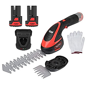 PULITUO Cordless Hedge + Grass Trimmer 2-in-1, Electric Power Bush Shrub Trimmer with 2 Pcs 2000mAh/12V Battery, 1-Hour Fast Charger