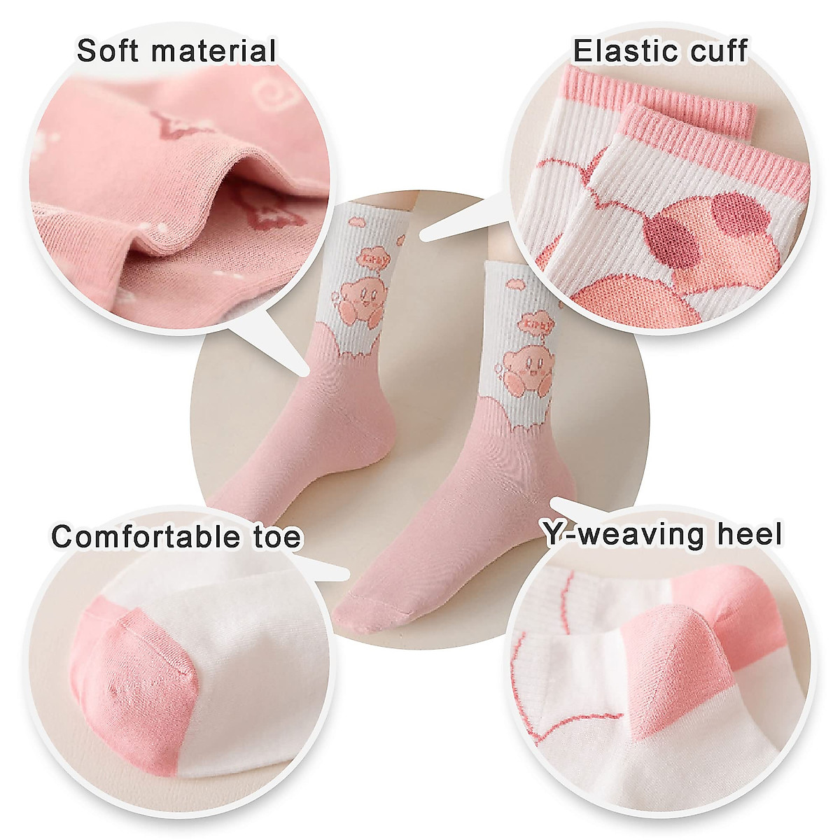 Ohjijinn Kawaii Anime Beanie Knitted Hat and Socks, Cute Pink Slouchy Warm Cap, Cartoon Winter Soft Headwear Funny Hat Gifts for Women