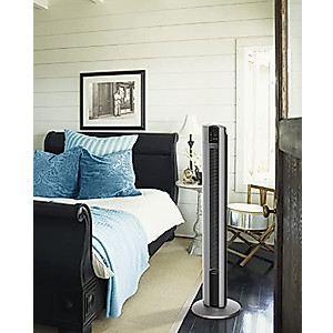 Lasko Oscillating Performance Tower Fan, Nighttime Setting, Remote Control, Timer, 3 Speeds, for Bedroom, Home and Office, 48", Gray, T48314