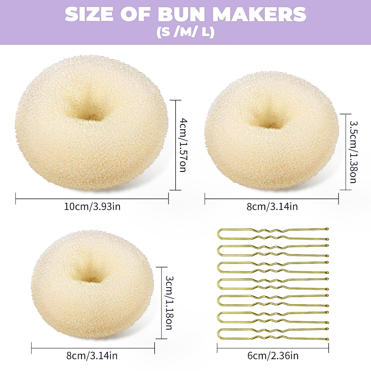 TsMADDTs Donut Bun Maker, 3PCS Hair Bun Maker with 20PCS Bobby Pins Blonde for Ballet Styling