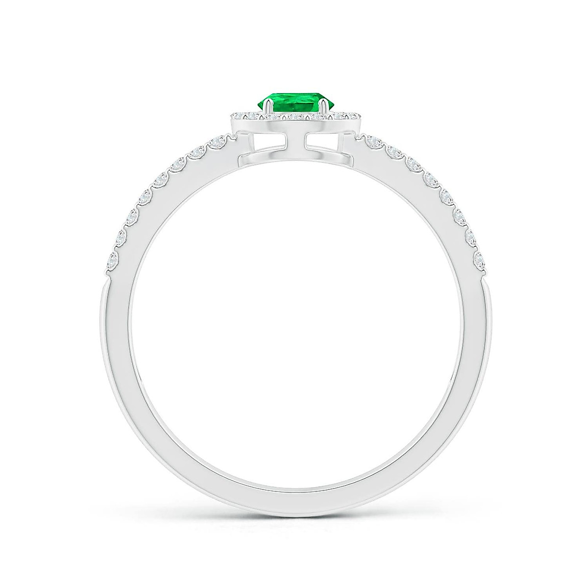 Angara Natural 0.35 Ct Emerald and 0.25 Ct Diamond Halo Ring for Women in 14K White Gold (Grade-AAA | Size-6x4mm) | May Birthstone, Birthday, Engagement, Anniversary Jewelry Gift For Women