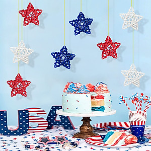 18pcs 4th of July Star Rattan Decoration, Red Blue White Stars for 4th of July Independence Day Home Decor DIY Craft Vase Bowl Filler Table Decoration