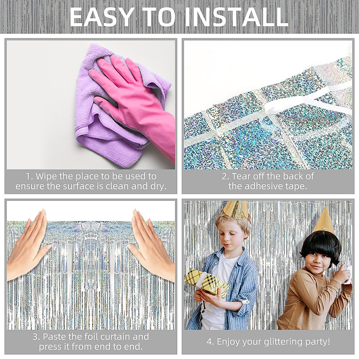 6 Pack Foil Fringe Backdrop Curtains, 3.28 x 8.2 ft Laser Silver Tinsel Streamers Metallic Tinsel Foil Fringe Curtains Photo Booth Backdrop for Birthday Bridal Shower Christmas Party Decorations