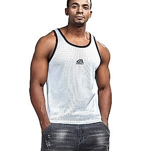 AIMPACT Men Athletic Workout Tank Top Mesh Quick Dry Jersey Casual Sleeveless Shirts(White L)