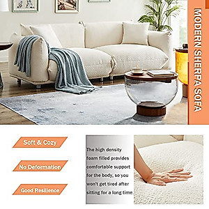 JSCHZ Comfy Couch Loveseat Sofa, Sherpa Teddy Oversized Loveseat Sofa Overstuffed Cloud Couch Extra Deep-Seat-Filled Couch for Small Spaces, Living Room, Apartment, (White)